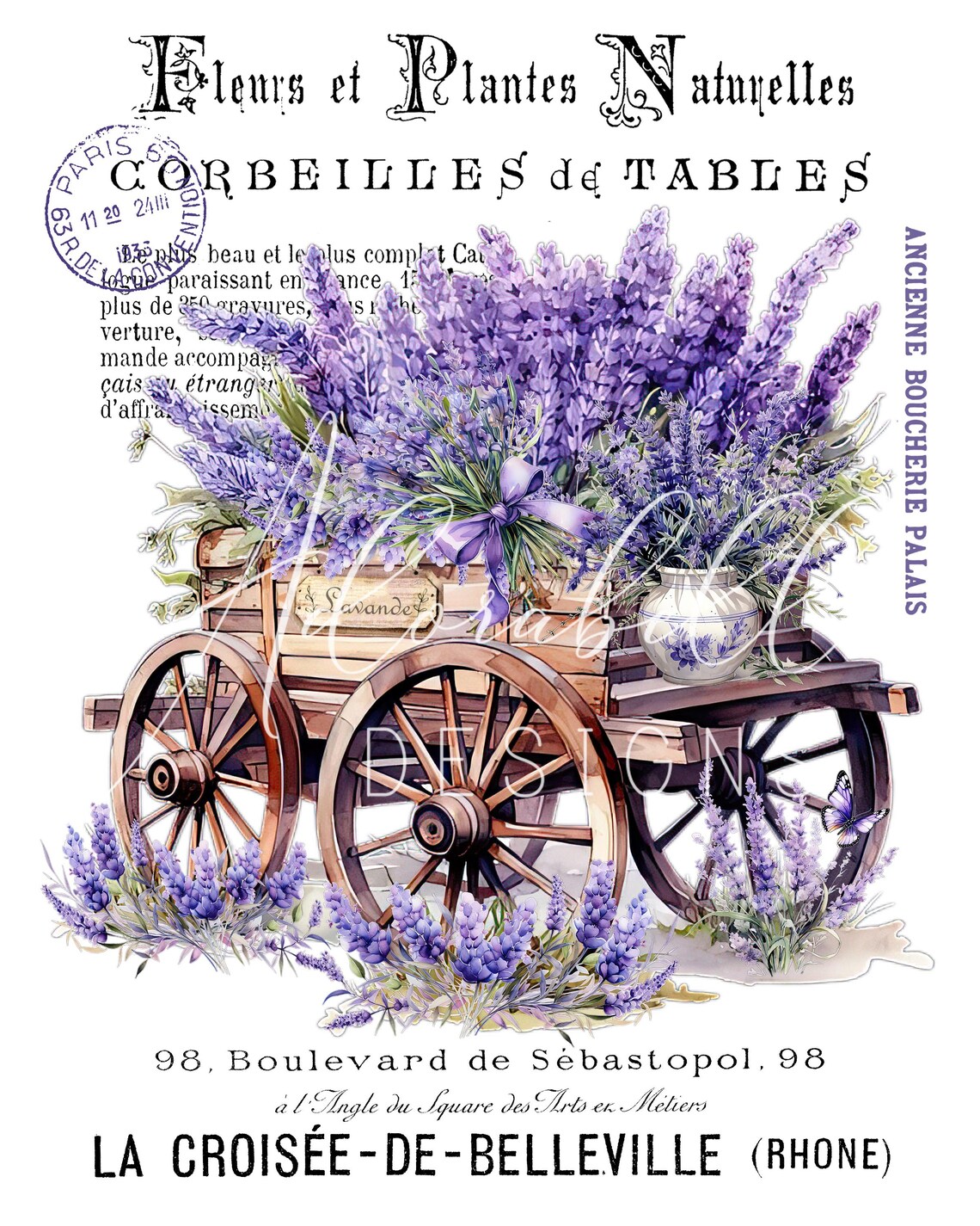 Lavender Cart French Country Print: Farmhouse Herbal Decor (digital PNG ...