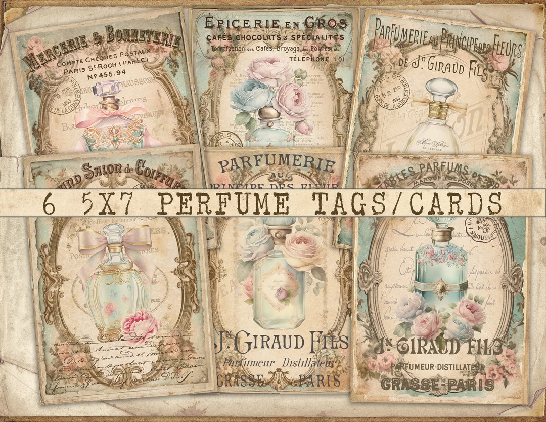 Shabby Chic Perfume Bottle Prints: Victorian French Tags (digital ...