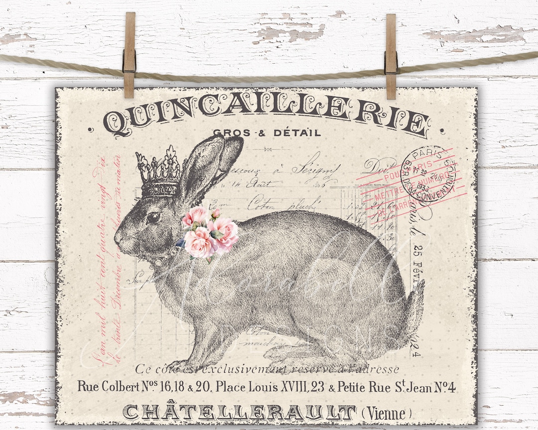 Cottagecore Printable DIY Digital Primitive Farmhouse Rabbit Bunny ...