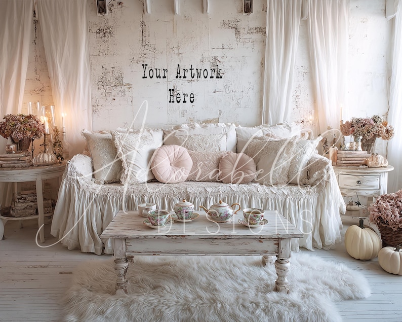 Shabby Chic Fall Living Room Mockup Photo: Boho Wall Art (8x10 Digital ...