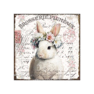 French Country Bunny Prints: Shabby Chic Easter Decor 6x6" (digital ...