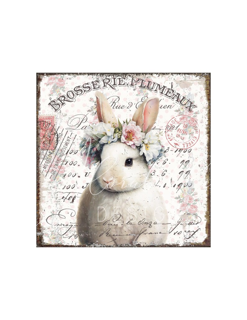 French Country Bunny Prints: Shabby Chic Easter Decor 6x6" (digital ...