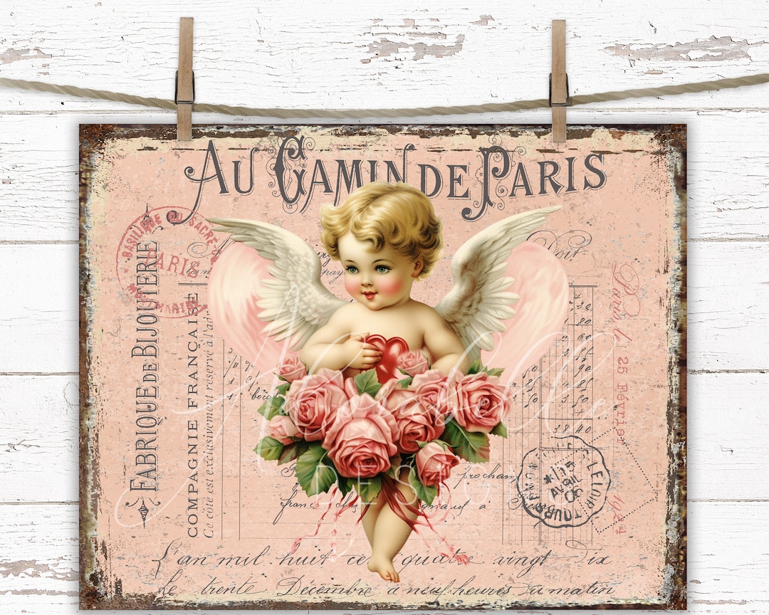 Valentines Day Printable Cupid Cherub Angel Digital Print DIY Victorian ...
