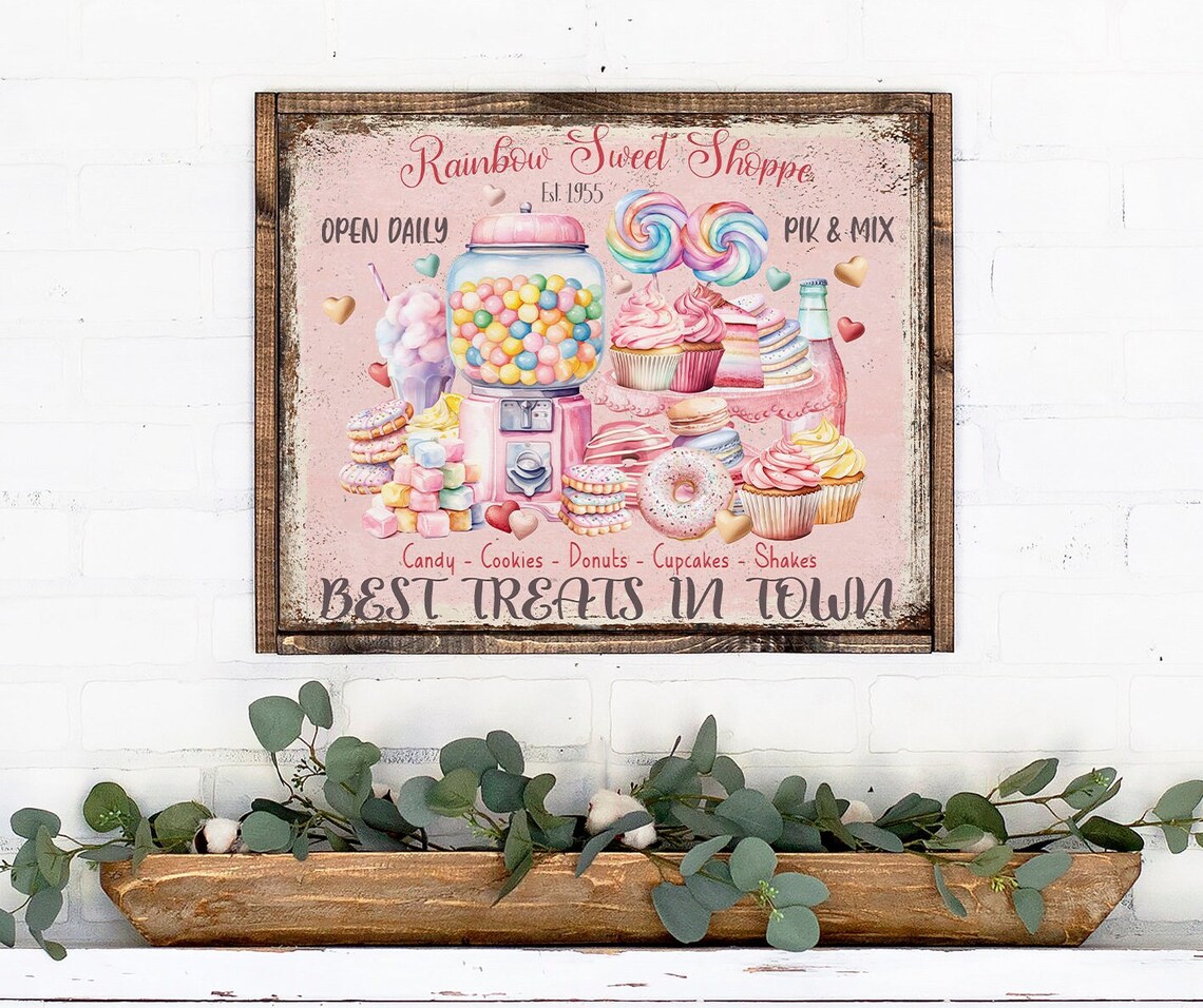 Rainbow Sweet Shoppe Sign: Pink Retro Kitchen Decor (digital Download ...