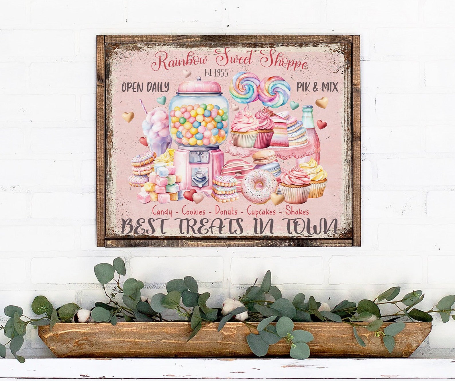 Rainbow Sweet Shoppe Sign: Pink Retro Kitchen Decor (digital Download ...