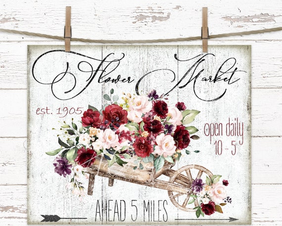 Flower Market Printable Sign Farmhouse Style DIY Fabric - Etsy