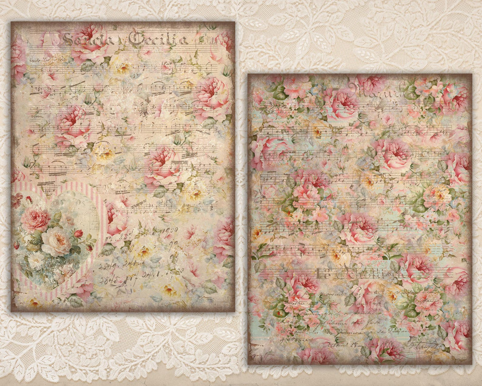 Shabby Chic Rose Music Paper: French Farmhouse Journal Pages (digital ...