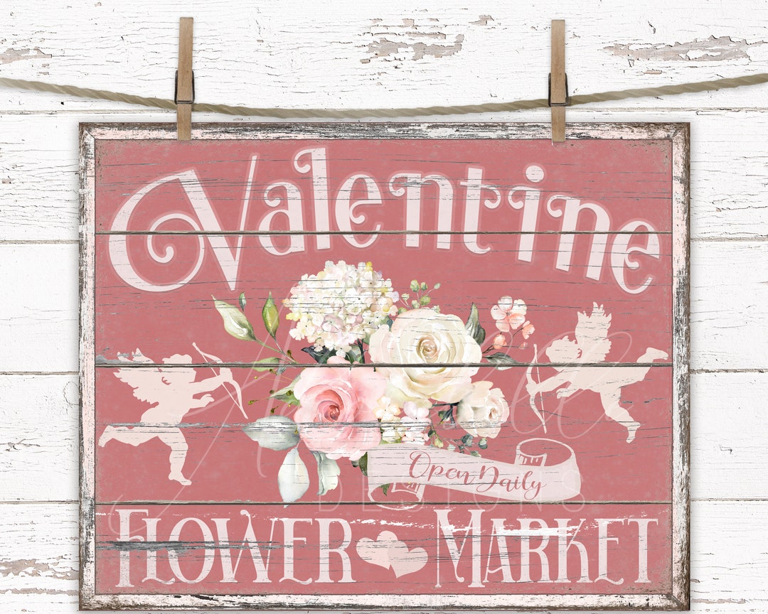Valentine's Flower Market Print: Cupid Roses Farmhouse Decor (digital ...