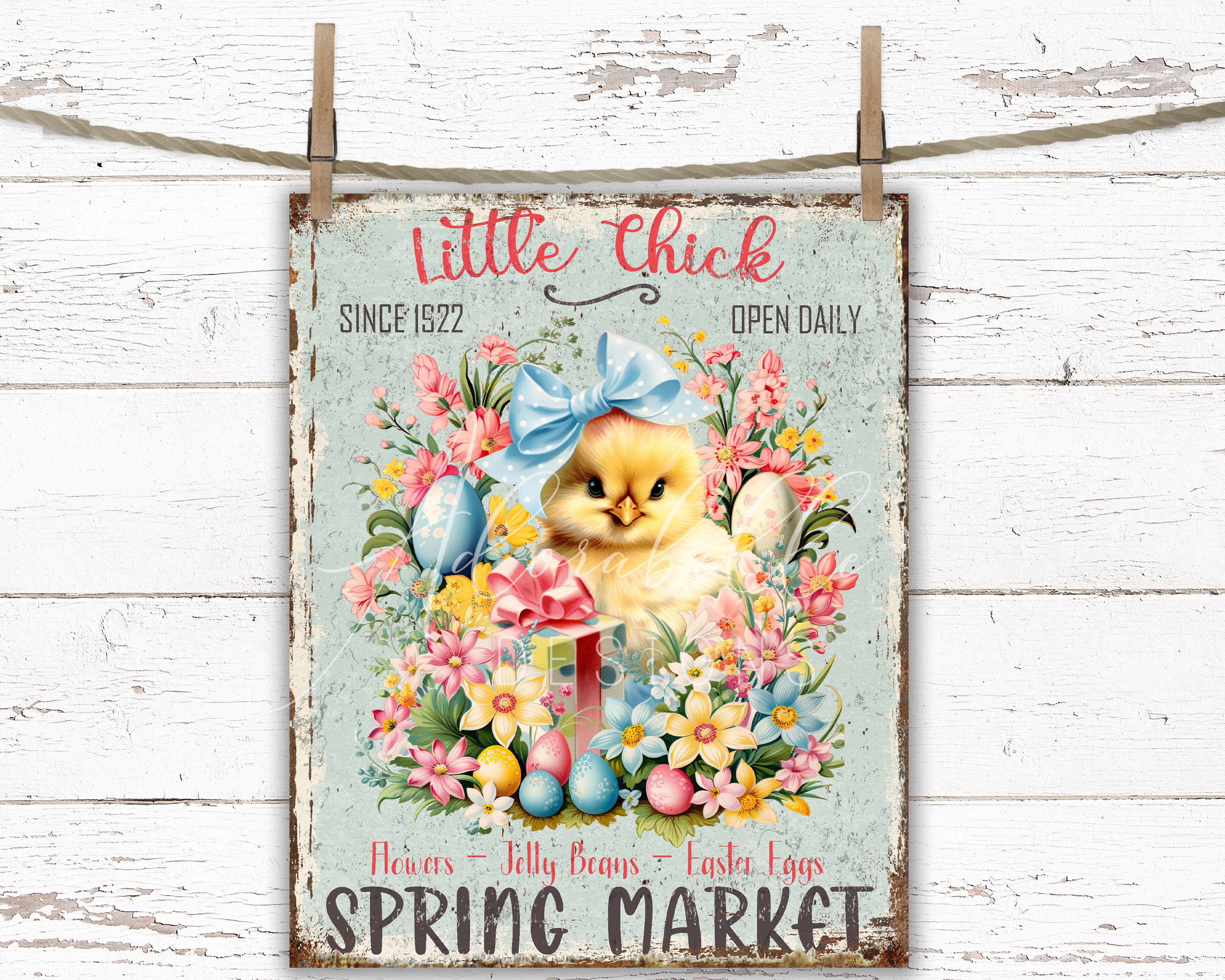 Retro Easter Chick Spring Market Sign: Shabby Chic Printable (digital ...