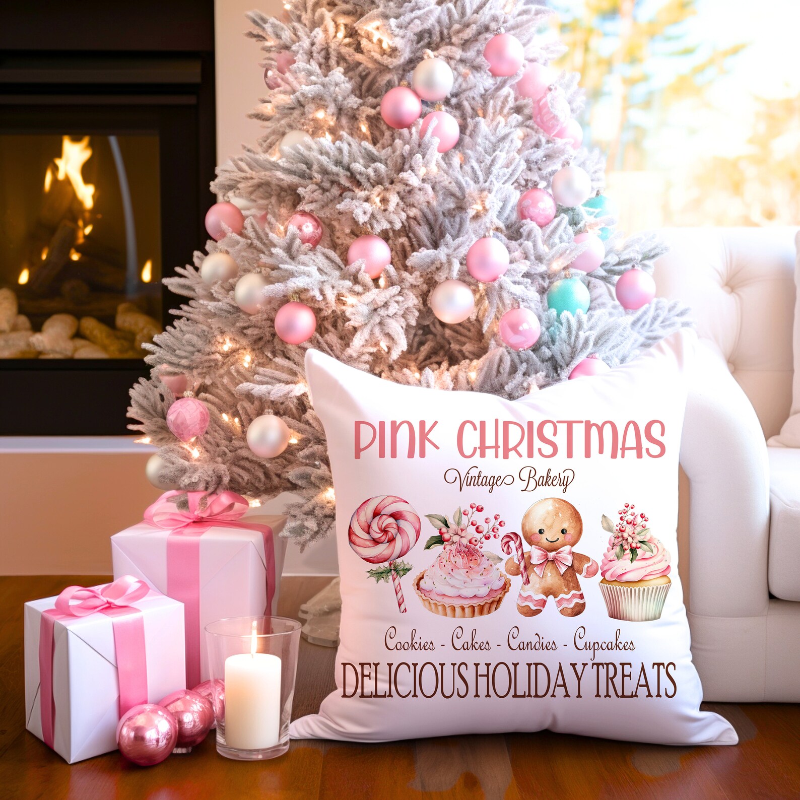 Pink Christmas Bakery Sign: Vintage Holiday Treats Print (digital ...