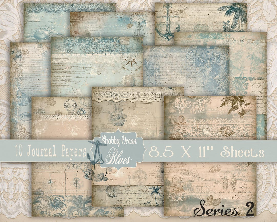 Shabby Chic Ocean Blue Shells: Junk Journal Pages (digital Download 8 ...