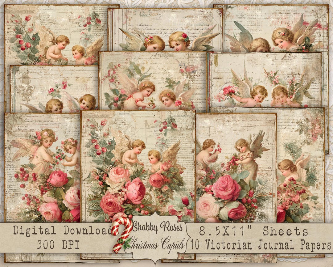 Victorian Christmas Paper Pack: Shabby Chic Roses & Cherubs (8.5x11 ...