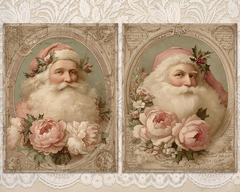 Victorian Christmas Paper Pack: Victorian Santa Frame, Peonies, Shabby ...