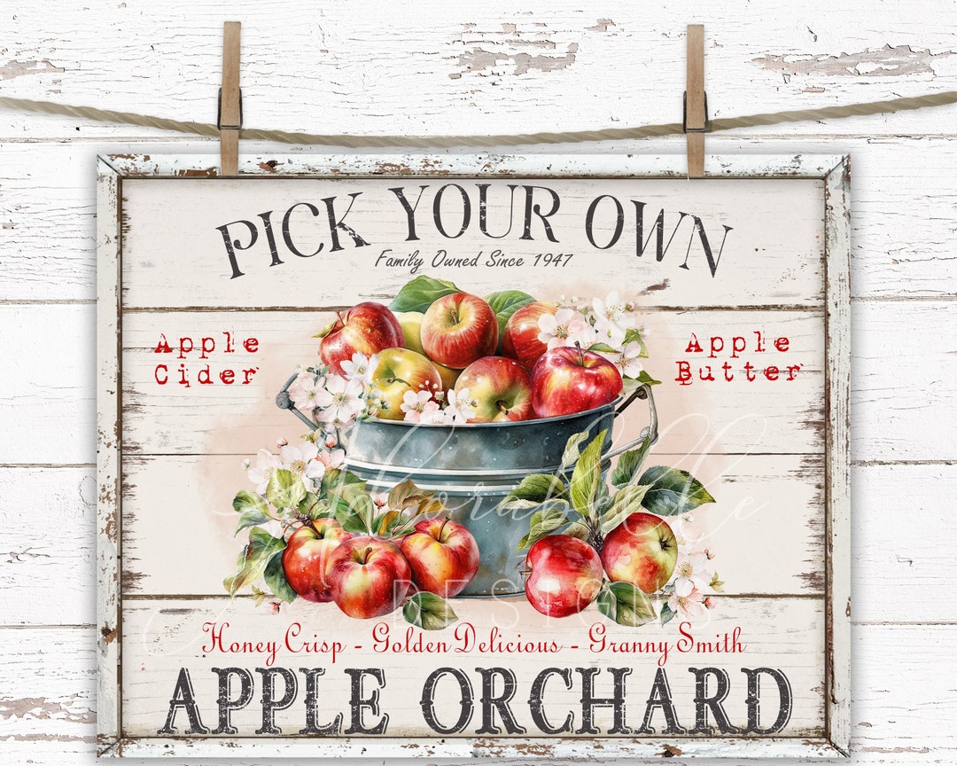 Country Farmhouse Printable DIY Digital Sign Apple Orchard Decor Rustic ...