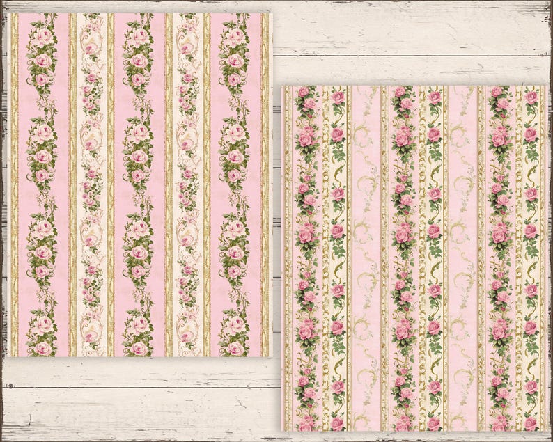 Shabby Chic Pink Rose Digital Paper Pack: Farmhouse DIY Wallpaper (8 ...
