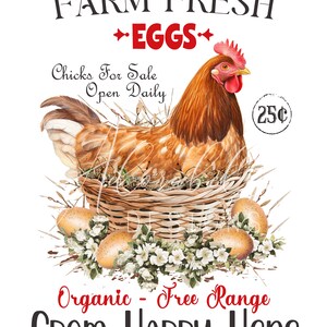 Chicken Egg Printable DIY Digital Print Sign Rustic Country Hen ...
