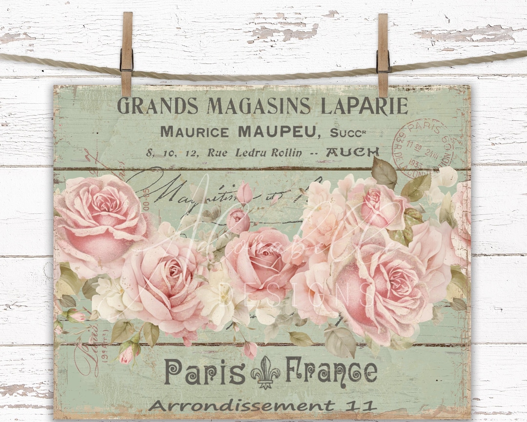 Shabby Chic Printable Pink Roses DIY Digital Wall Art Print Cottage ...