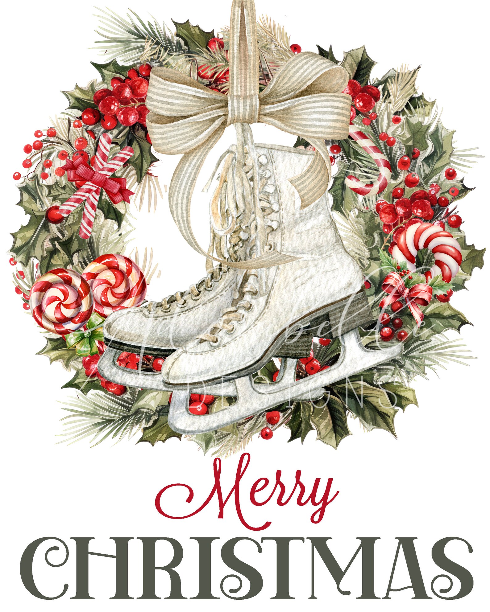 Merry Christmas Ice Skates Wreath: Farmhouse Holiday Sign (digital ...