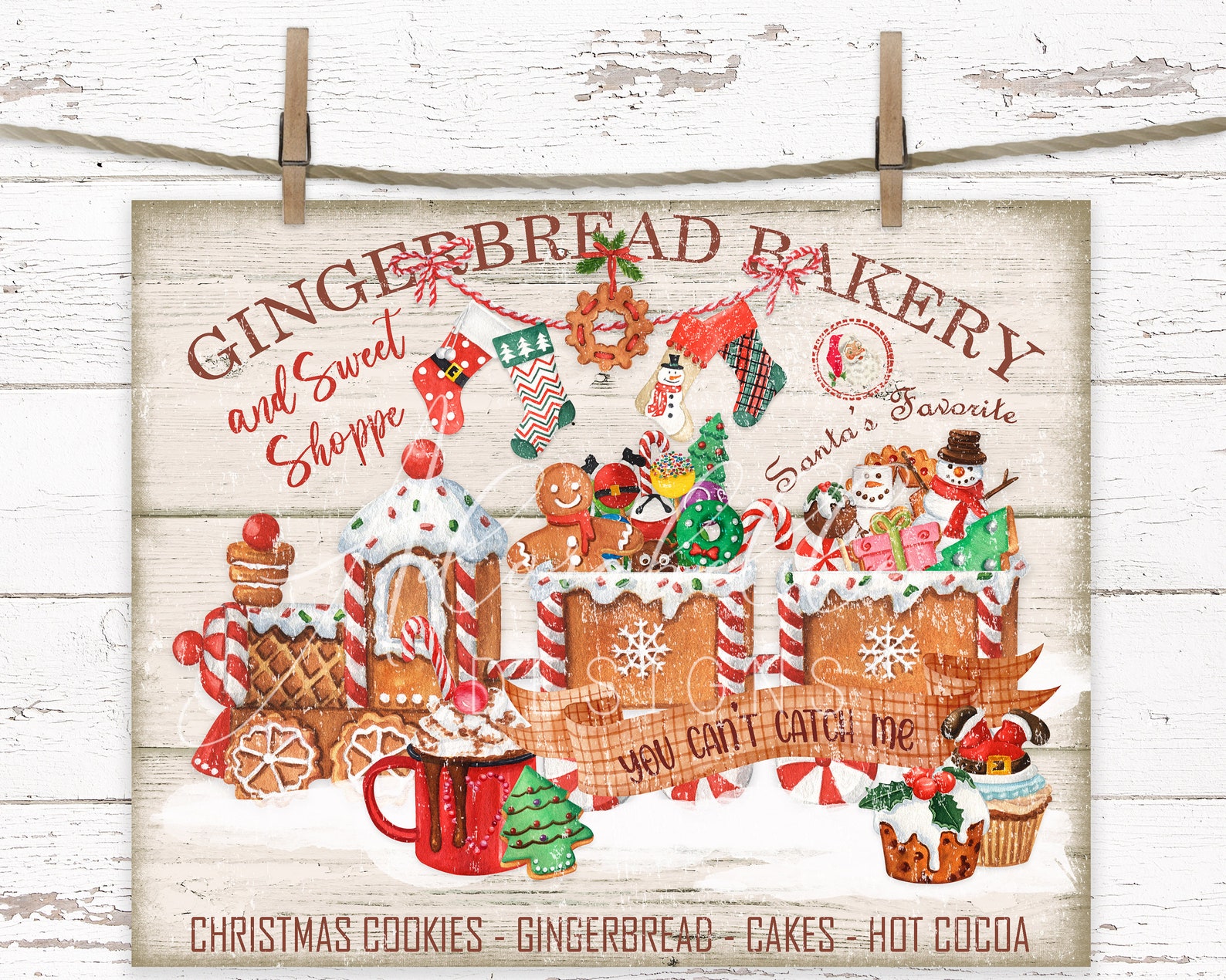 Gingerbread Bakery Sign: Farmhouse Christmas Decor (digital Download ...