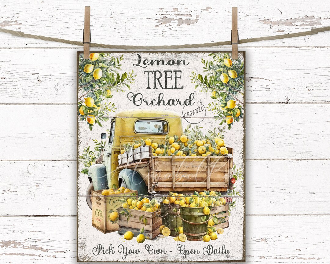 Lemon Printable Farmhouse Wall Art Orchard Digital Sign PNG Transfer ...