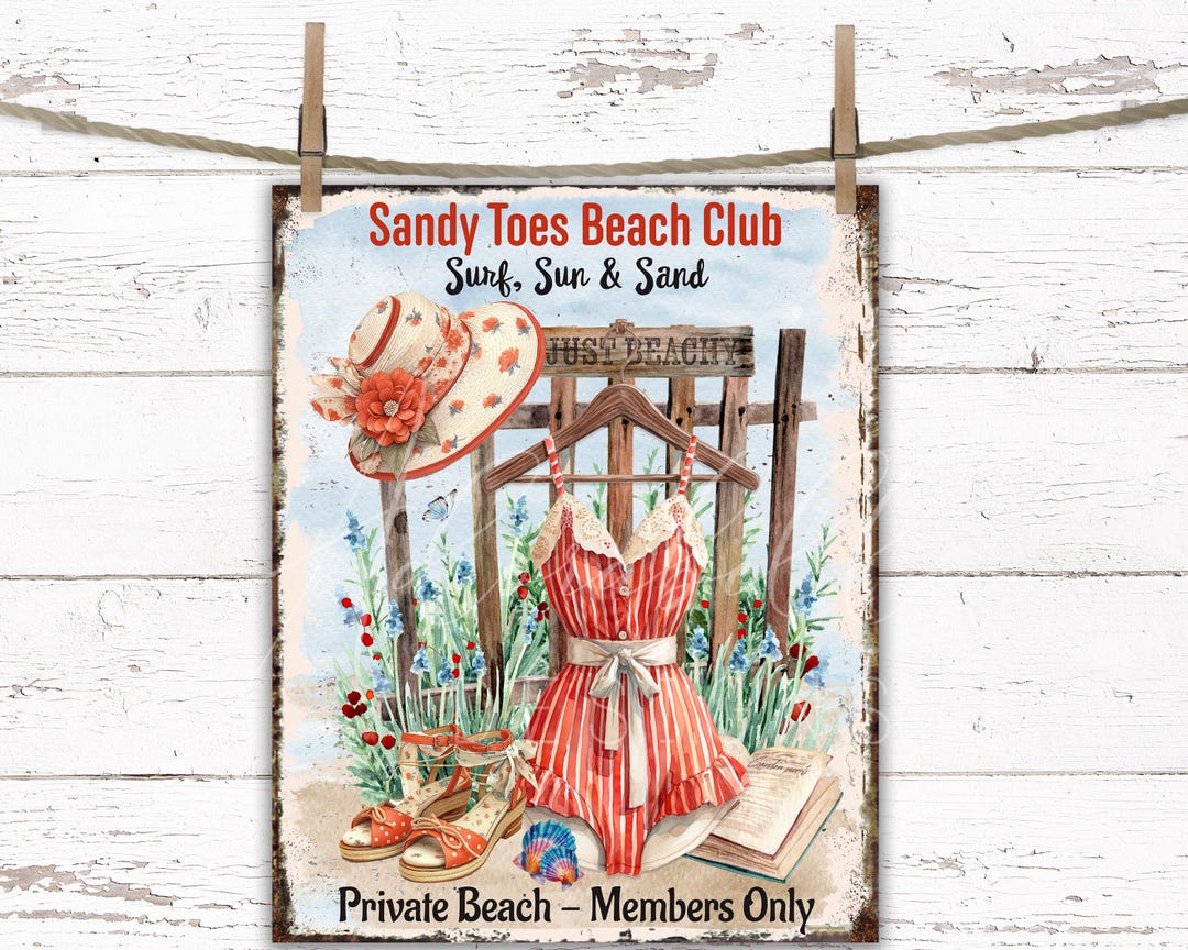 Vintage Beach House Sign: Retro Swimsuit Seaside Wall Art (digital ...