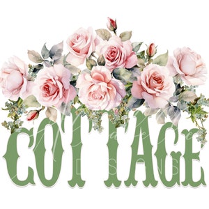 Pink Roses Cottage Sign: Shabby Chic Farmhouse Decor (digital Download ...