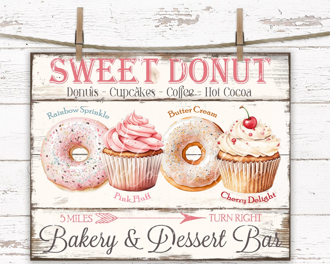 Donut Shop Bakery Printable Wall Art DIY Digital Dessert Cupcakes Sign ...