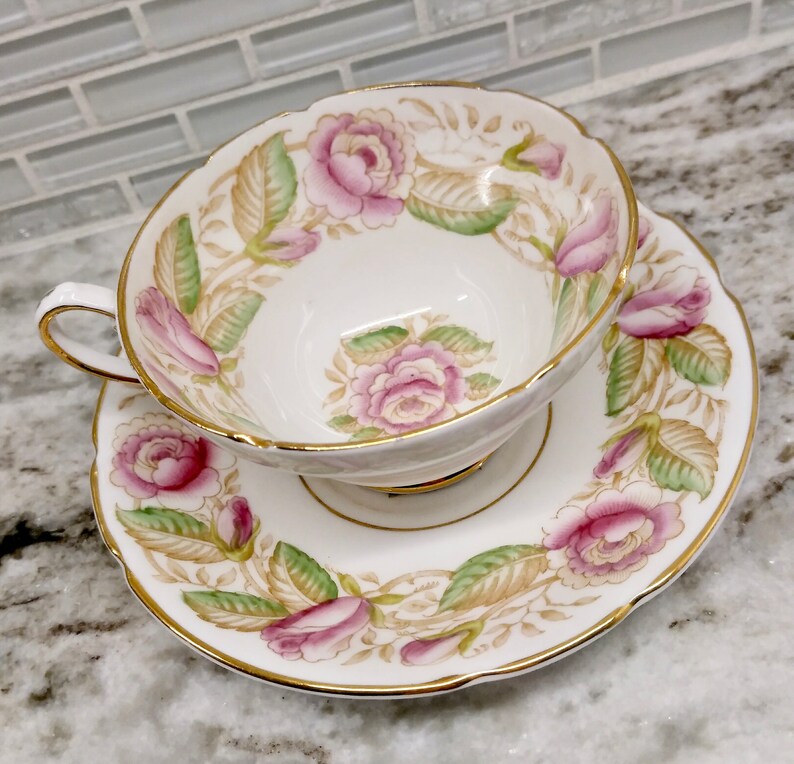 1950s Stanley Bone China Tea Cup and Saucer, Rosalind Rose Floral ...