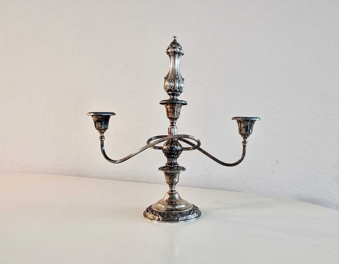 Antique Sheridan Silver Plate Candelabra, 3 Arm Candelabra With Finial ...