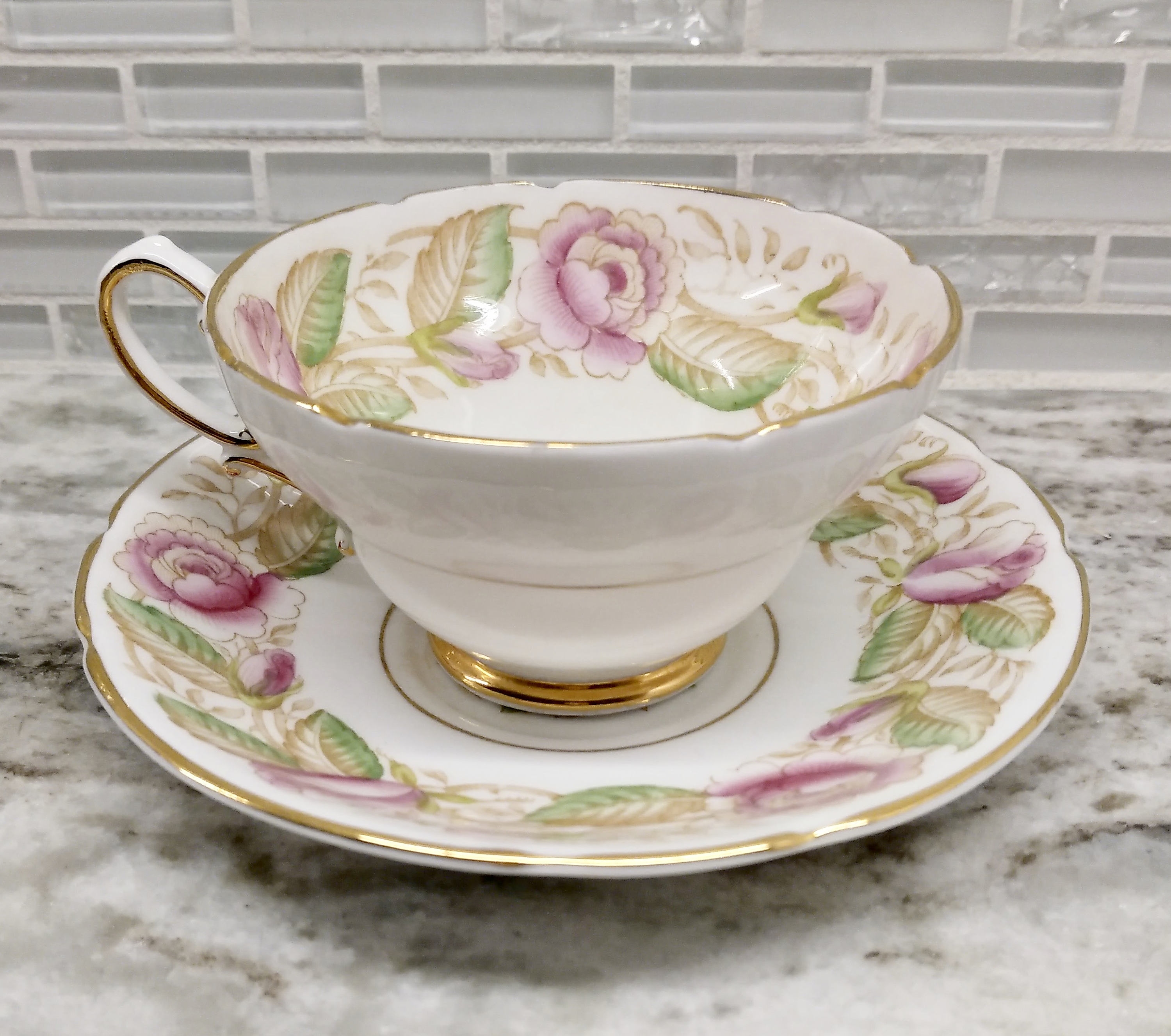 1950s Stanley Bone China Tea Cup and Saucer, Rosalind Rose Floral ...