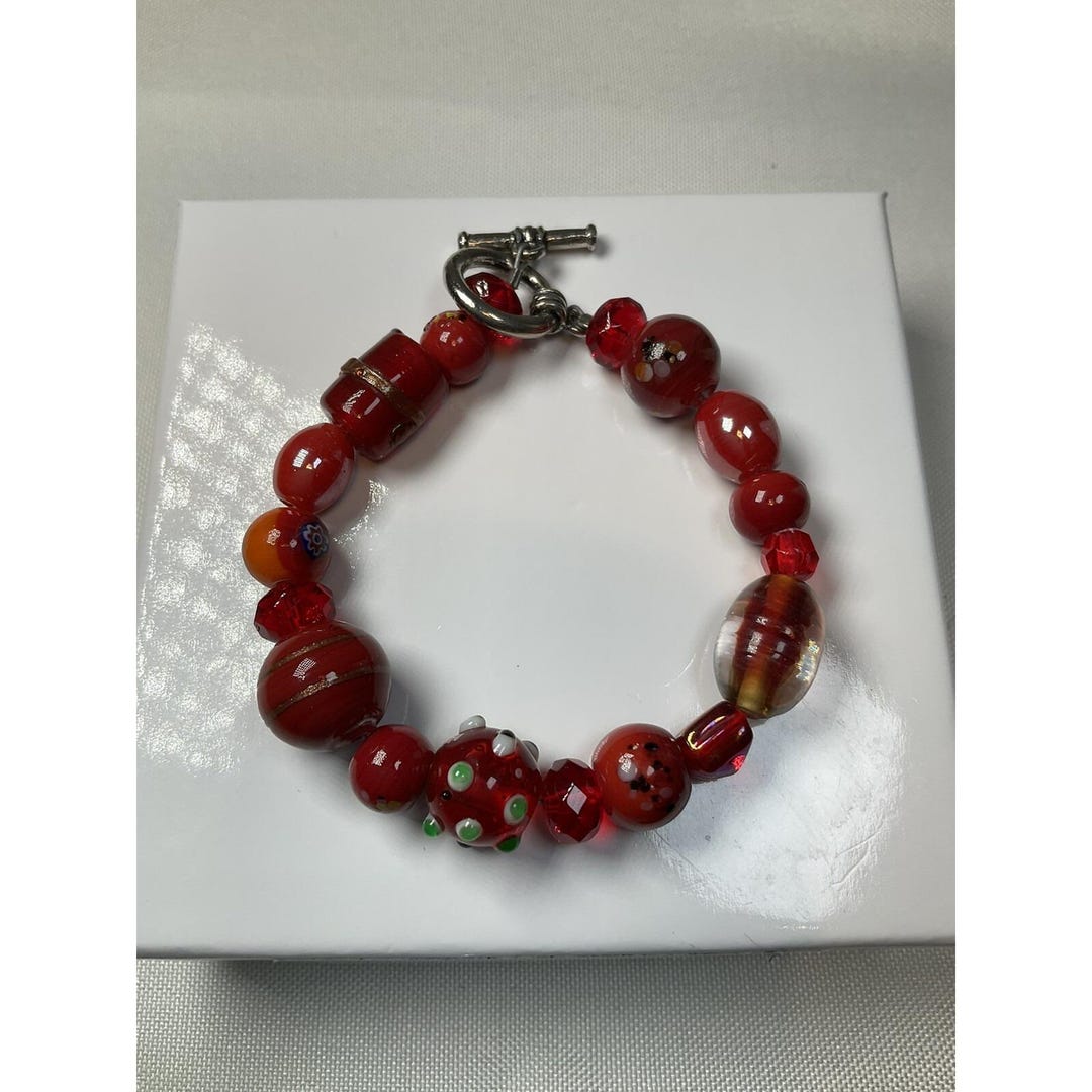 Vintage 2000s Y2K Red Millefiori Murano Style Glass Bead Bracelet - Etsy