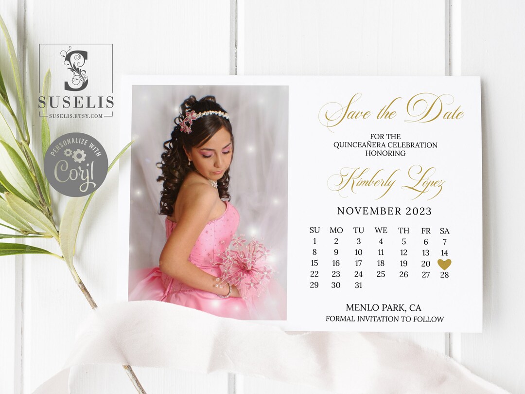 Editable Photo Save the Date Template Calendar Quinceañera - Etsy