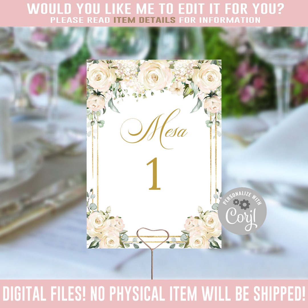 EDITABLE Table Numbers, Quinceanera, White Flowers, Butterfly, Mis ...