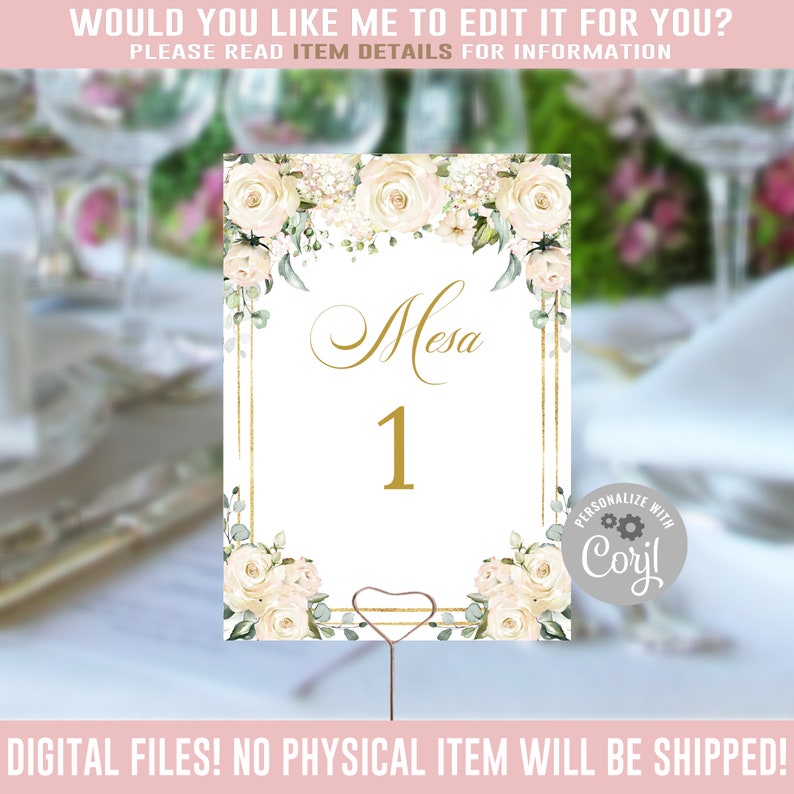 EDITABLE Table Numbers, Quinceanera, White Flowers, Butterfly, Mis ...