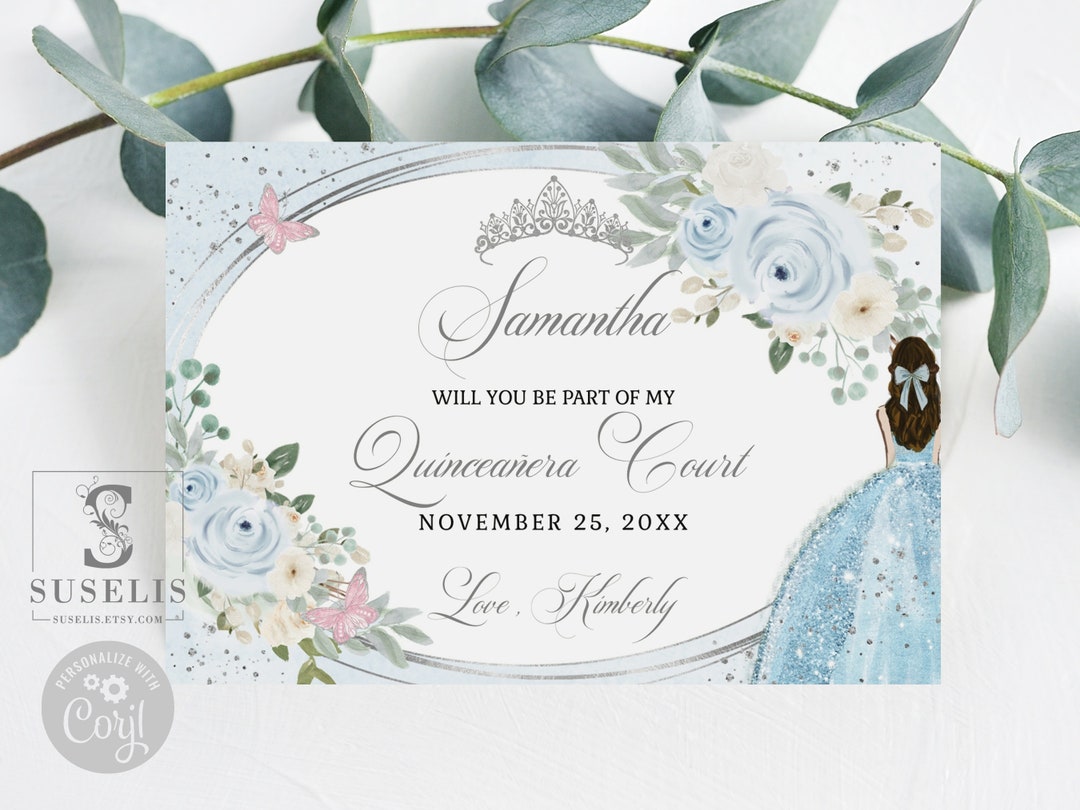 EDITABLE Quinceanera Court Proposal Template, Baby Blue Flowers, Will ...