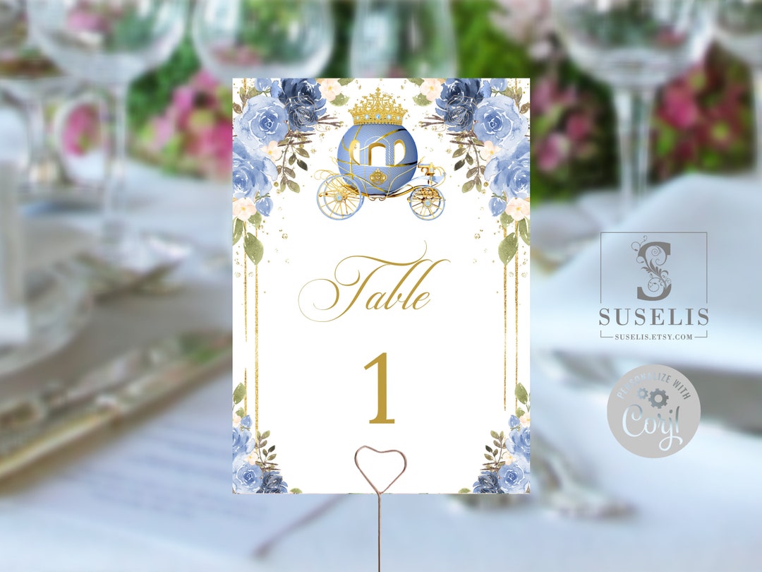 EDITABLE Table Numbers Template, Quinceanera, Blue Flowers, Princess ...