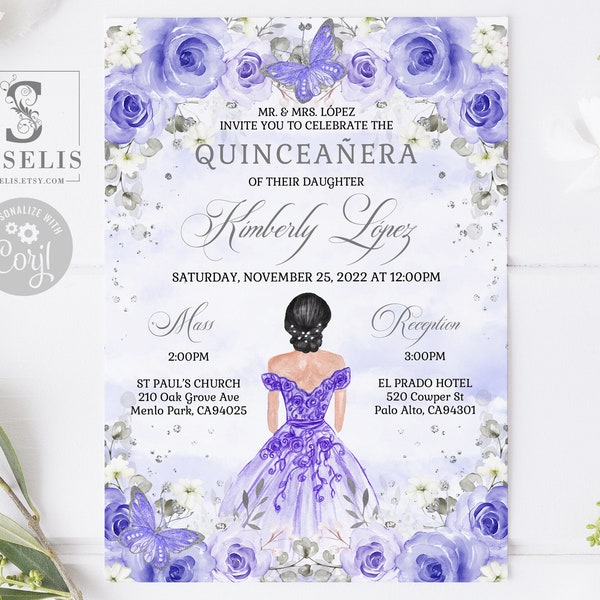 Purple Butterfly Quinceanera Invitation - Etsy
