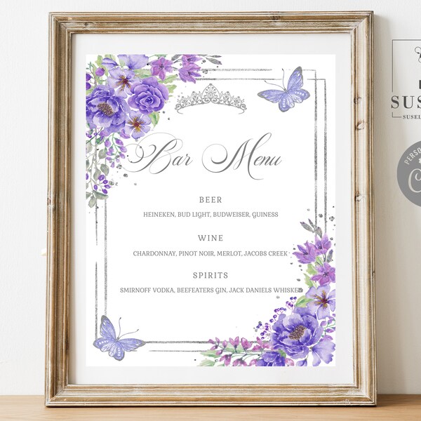 Purple Bar Menu Template - Etsy