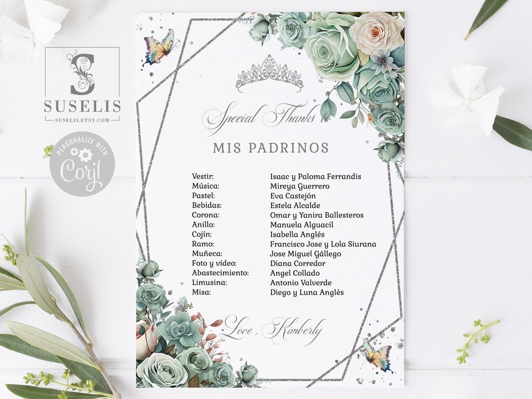 EDITABLE Lista De Padrinos Template, Special Thanks, List of Godparents ...