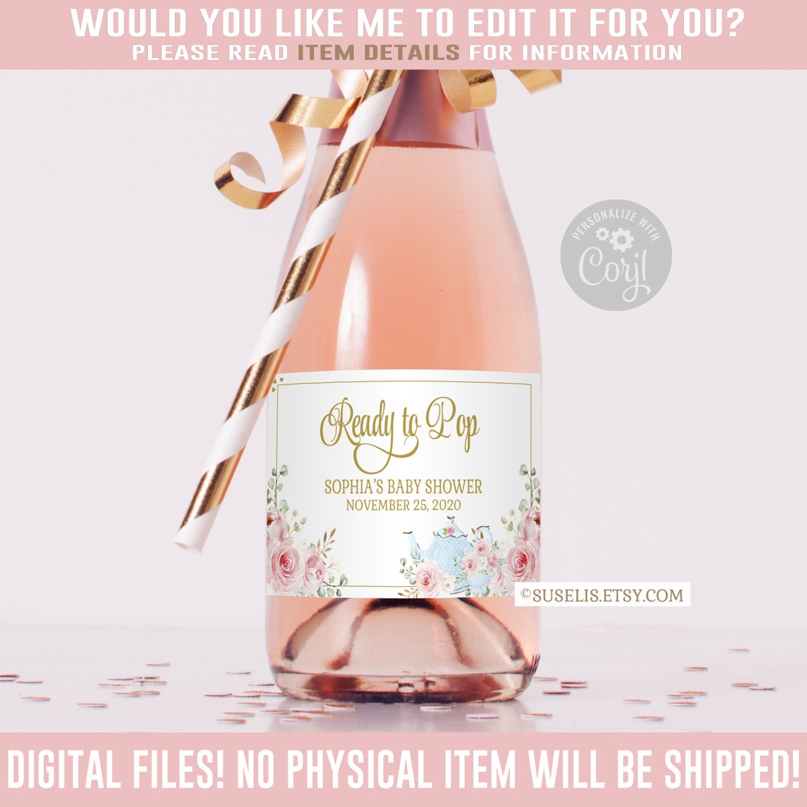 EDITABLE Ready to Pop Mini Wine or Champagne Bottle Labels - Etsy