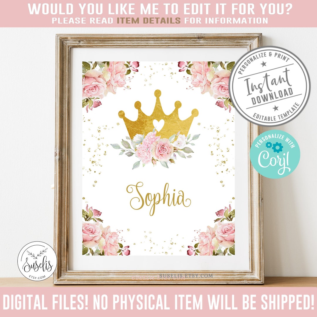 Editable Name Printable, Princess Gold Foil Crown, Corjl Template ...