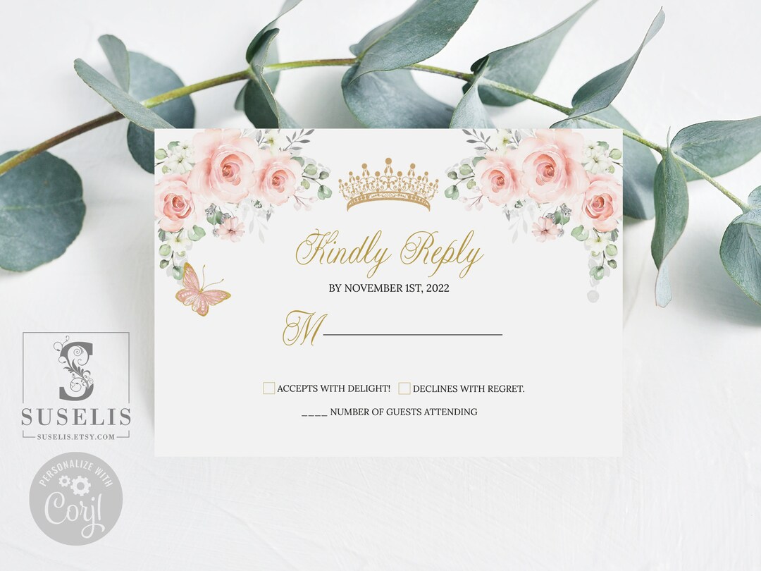 Editable RSVP Card, Kindly Reply, Blush Pink Flowers, Mis Quince 15th ...