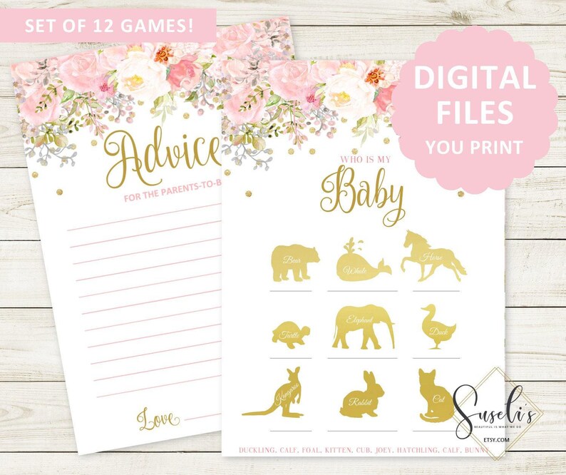 Printable Baby Shower Game Bundle, Set of 12 Games, Blush Pink ...