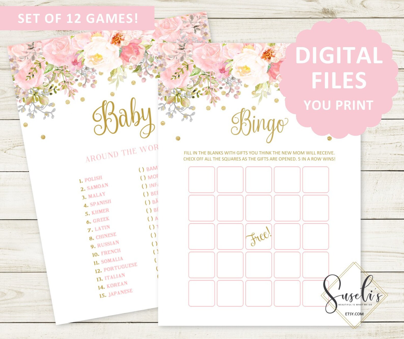 Printable Baby Shower Game Bundle Set of 12 Games Blush Pink - Etsy