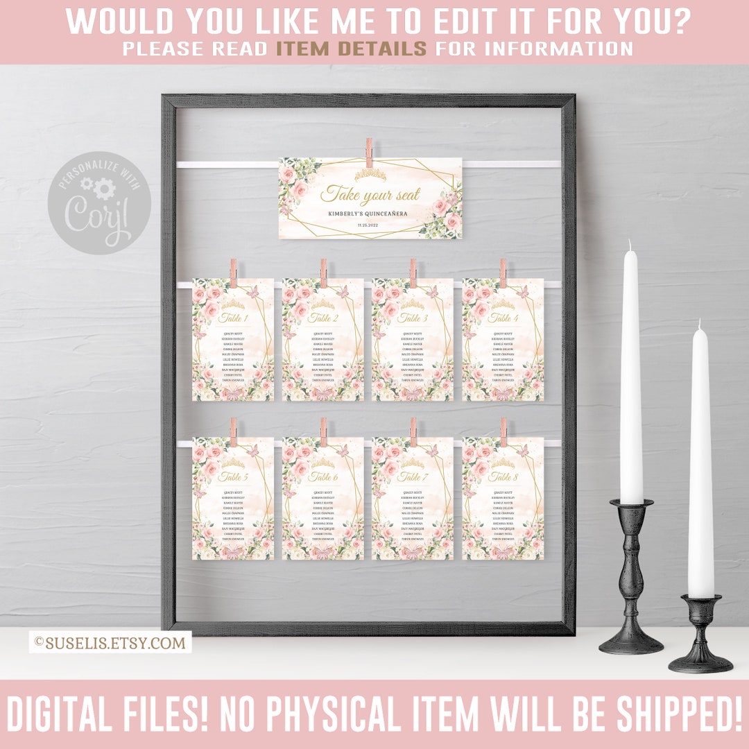 EDITABLE Table Seating Chart Cards, Corjl Template, Instant Download ...