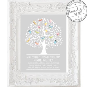 Printable Personalized Teachers Gift, Kids Name, Tree With Butterflies ...