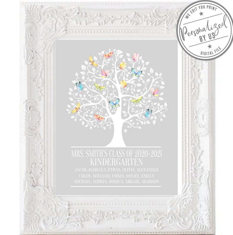Printable Personalized Teachers Gift, Kids Name, Tree With Butterflies ...