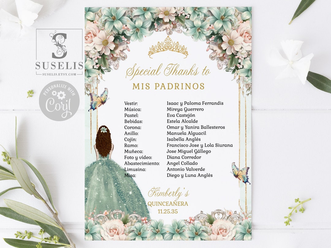 EDITABLE TEMPLATE Lista De Padrinos, Special Thanks, List of Godparents ...