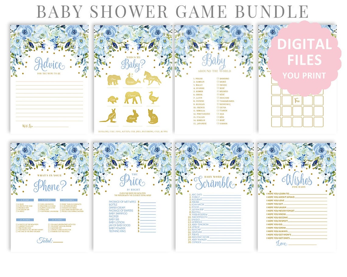 Printable Baby Boy Shower Game Bundle Set of 8 Blue - Etsy