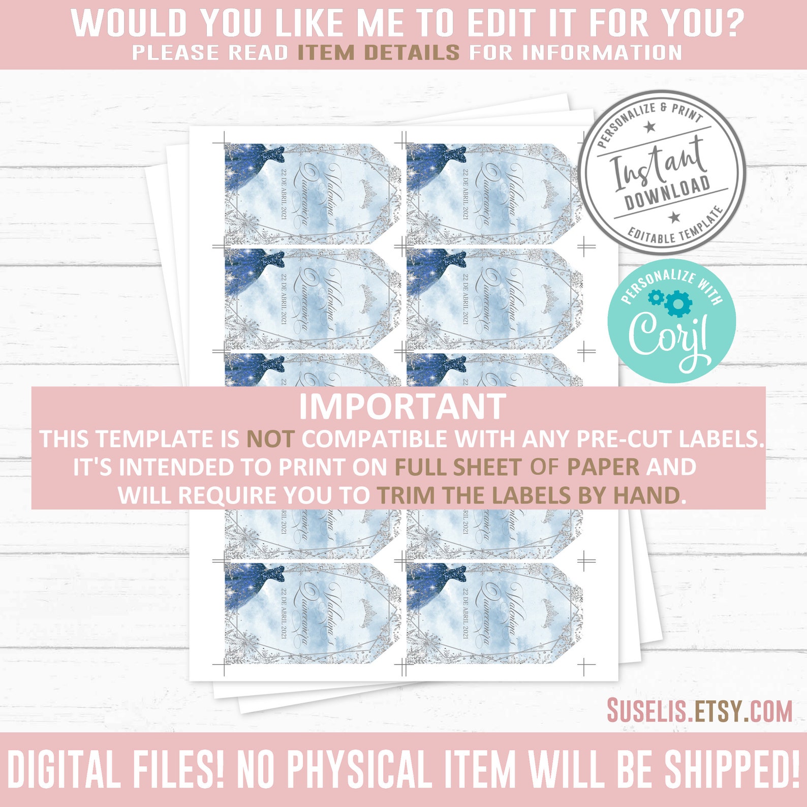 Editable Winter Wonderland Quinceanera Favor Tag Corjl | Etsy